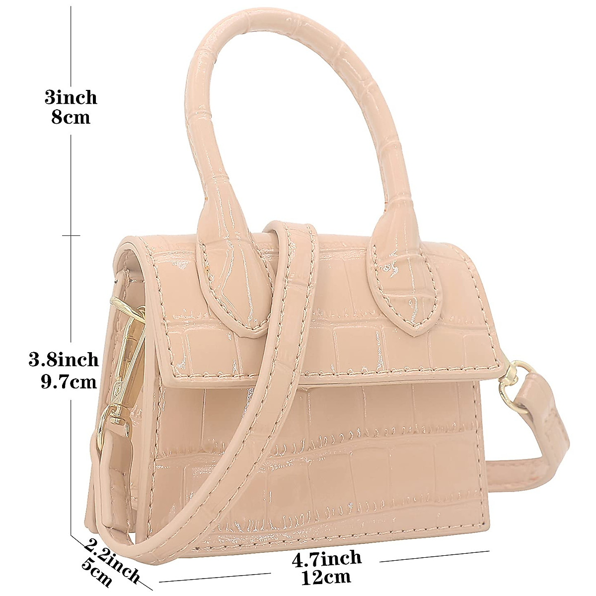 Nodeber Mini Crossbody Bag for Women Girls Synthetic Leather Flap Purse Styling Top-Handle Clutch Handbag Croco Nude