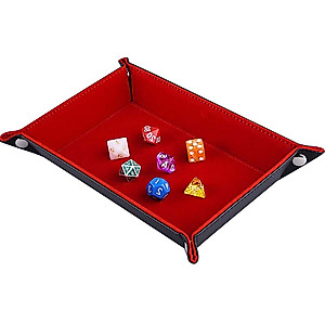 1 Piece Dice Holder Dice Pad Dice Rolling Tray PU Leather Dice Tray Rectangle Folding Dice Tray for Dice Gaming and Other Table Games, Red