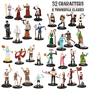 1" Hex Townsfolk Mini Fantasy Figures Set - 32 Unique Non Player Characters NPC - Nobility, Merchants, Peasants, Entertainers, Compatible w DND Dungeons Dragons Pathfinder RPG Games