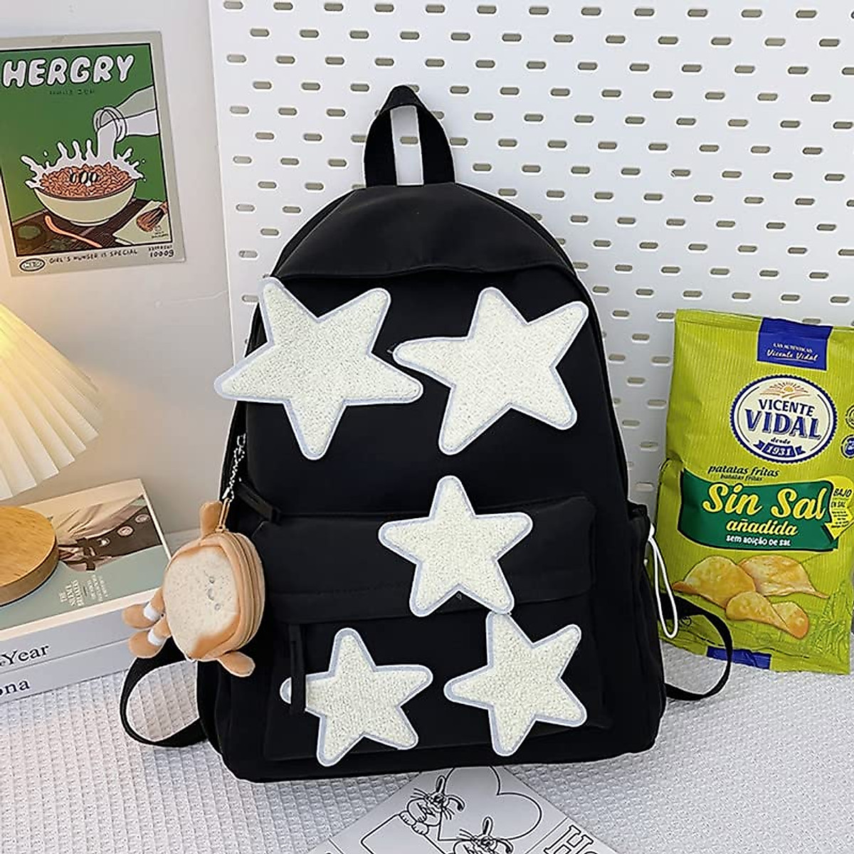 jupkem Jupkem Anime Toilet-bound Hanako-kun Backpack with Animal Doll Pendant Student Bag Laptop Cosplay Boy Girl (White 5)