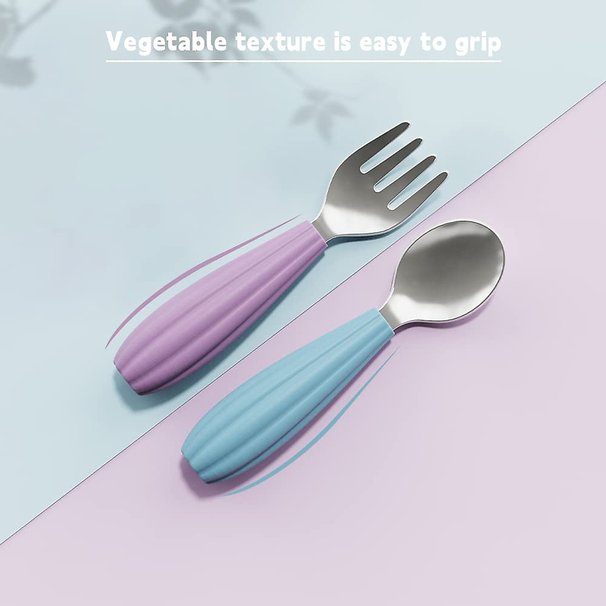 Hippywell Toddler Utensils, 6PCS Toddler Forks and Spoons Set, Kids Silverware Set with Silicone Anti-Choke Handle, Self-Feeding Toddler Utensils, Children Safe Flatware, Blue/Purple/Natural