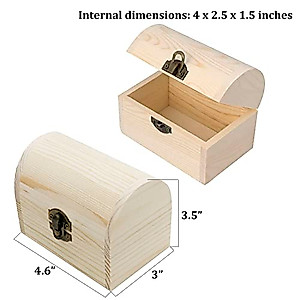 Hsiwto Plain Unfinished Wood Box, Unpainted Wooden Jewelry Box DIY Craft Storage Treasure Chest Toy Case
