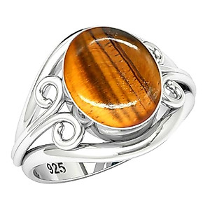 JEWELOPORIUM 925 Silver Ring for Women Size 13 Brown Natural Tiger Eye Gemstone Costume Silver Ring Friendship Day Gift Vintage Jewelry