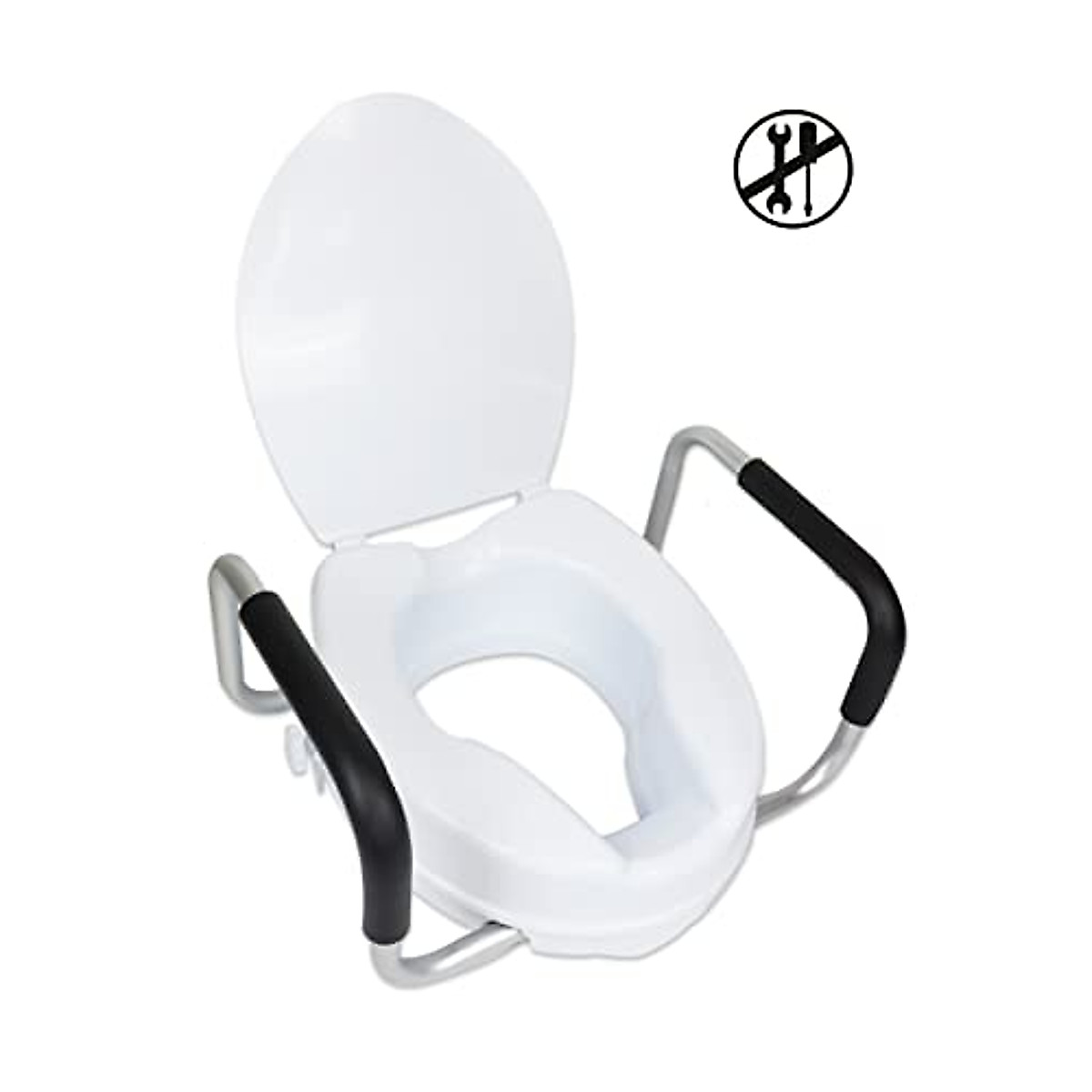 PEPE - Toilet Seat Riser with Handles, Toilet Seat Risers for Seniors, Toilet Riser with Handles, Raised Toilet Seat with Lid, Handicap Toilet Seat with Handles Over Toilet, White 4"
