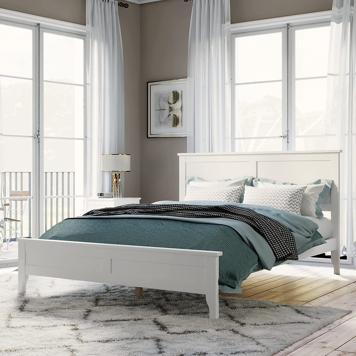 MERITLINE Full Size Platform Bed Frame with Headboard/Solid Wood Foundation with Wood Slat Support/No Box Spring Needed/Easy Assembly/Rustic Pine (Full, White)