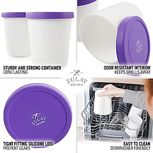 Zulay [2 Pack - 1 Quart Each] Large Ice Cream Containers For Homemade Ice Cream - Reusable Ice Cream Container Set with Lids - Ice Cream Pint Containers For Sorbet, Gelato, Frozen Yogurt (Purple)