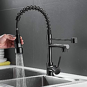 Leekayer Kitchen Faucet Commercial Pull Down Small Type Sink Mixer 2 Mouth Single Handle 1 Hole Deck Mount Dual Function Swivel Spout Antique Elegant Oil Rubbed Bronze Finish