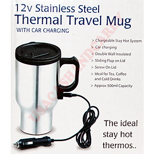 RoyalCraft 12 Volt Stainless Steel Thermal Travel Mug With Car Charging for Coffee, Tea or Drinks