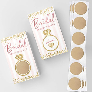 Printed Party Bridal Shower Games – Scratch Off Raffle Cards, Fun Wedding Shower Game, Pink and Gold Design, 30 Cards & Stickers