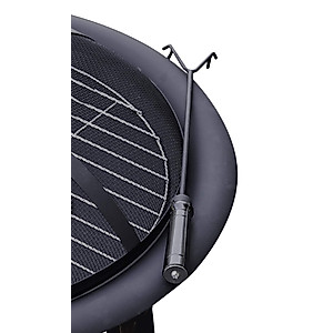 Hiland F FT-235 Wood Burning Fire Pit w/Cooking Grate and Domed Mesh, 30", Black