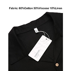 COOFANDY Men Beach Linen Shirts Boho Hippie Shirts Summer Cotton Tops Big and Tall A- Black