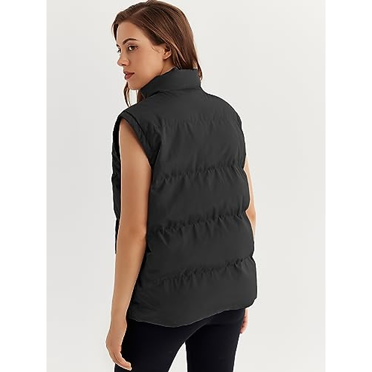 AUTOMET Puffer Vest Women Sleeveless Winter Zip Up Outerwear Warm Puffer Lightweight Stand-up Collar Down with Pocket Fall Outfits 2023