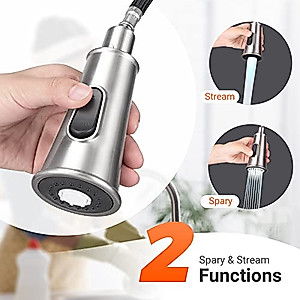 Kitchen Faucet with Pull Down Sprayer - LEPO Kitchen Sink Faucet with Led Light, Brushed Nickel, High Arc Commercial Stainless Steel Pull Out Rv Kitchen Faucet Bar（No Batteries Required）