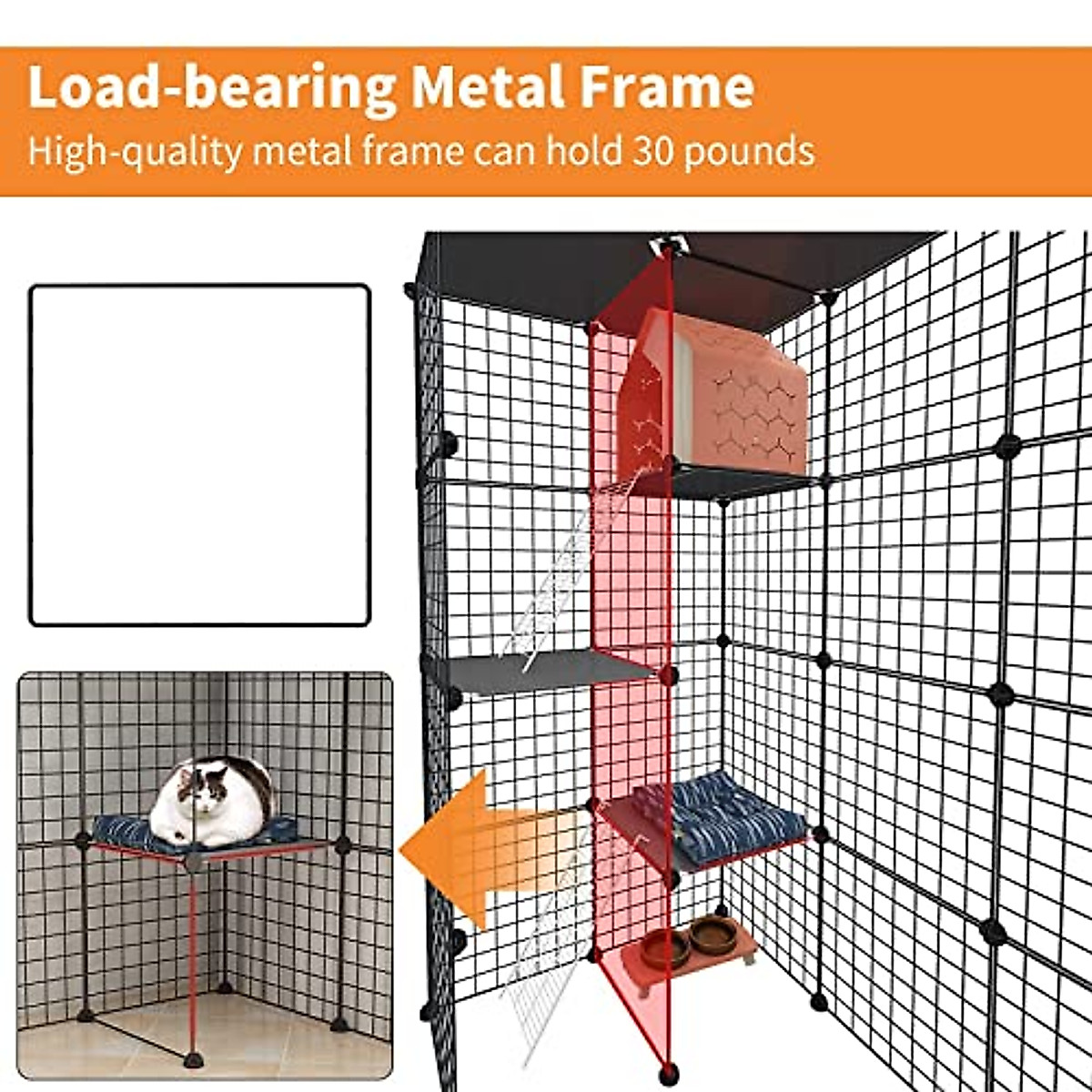 Eiiel Large Cat Cage Enclosure Indoor DIY Cat Playpen Detachable Metal Wire Kennels Crate 2x3x4 Large Exercise Place Ideal for 1-3 Cat…