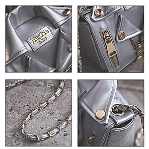 JNKET Women PU Leather Motorcycle Jacket Shoulder Bag Punk Style Rivet Handbag Chain Crossbody Bag for Girls (01-Silver)