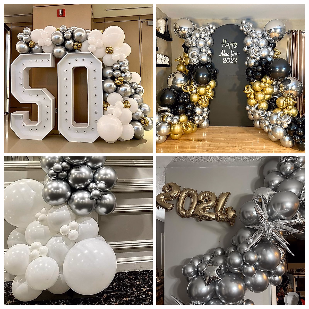 Metallic Silver Balloons Arch Kit, 100 Packs Different Sizes 12 10 5 Inches Silver Balloon Garland Arch Kit, Chrome Silver Balloons for Birthday, Graduation, Wedding, Anniversary Decoration