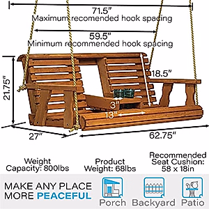 Porchgate Amish Heavy Duty 800 Lb Rollback Console Treated Porch Swing with Hanging Ropes (Cedar Stain)