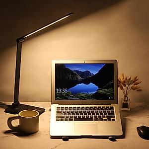 Starkitchen Desk Lamp with USB Charging Port Folding Office Lamp Touch Control 5 Kinds of Lighting Modes Can be Timed (Black)