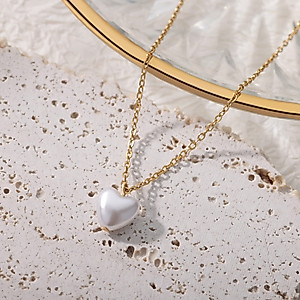 VAttract Freshwater Pearl Necklace for Women, 18K Gold Plated Pearl Chain Choker Necklace, Paperclip & Pearl Chain Necklace Simple Pearl Jewelry Gift