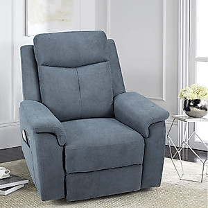 AVAWING Electric Massage Recliner Chair w/Wireless Remote Control, Massage Heated Vibration Sofa w/Double Side Pockets & USB Charge Port, Home Fabric Microfiber Recliner for Living Room, Blue Grey