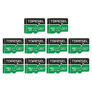 TOPESEL 128GB Micro SD Card 10 Pack Memory Cards Micro SDXC UHS-I U3 A1 V30, Class 10 TF Card for Camera/Drone/Dash Cam(10 Pack U3 128GB)