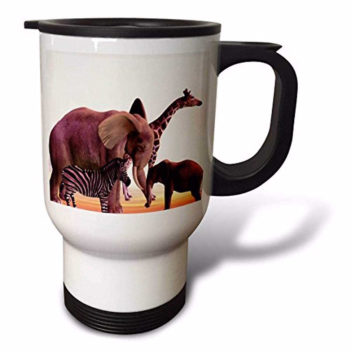 3dRose African Safari with Elephant, Giraffe and Zebra Stainless Steel Travel Mug, 14-Ounce