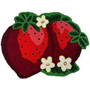 Abreeze Toilet Red Rug Strawberry Kids Rug Colorful Handmade Floor Mats Non-Slip Princess Rugs, 31"x23"