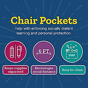 Really Good Stuff Deluxe Multi-Pocket Chair Pockets with Pencil Case and Water Bottle Holder – 6 Pack – Green/Blue