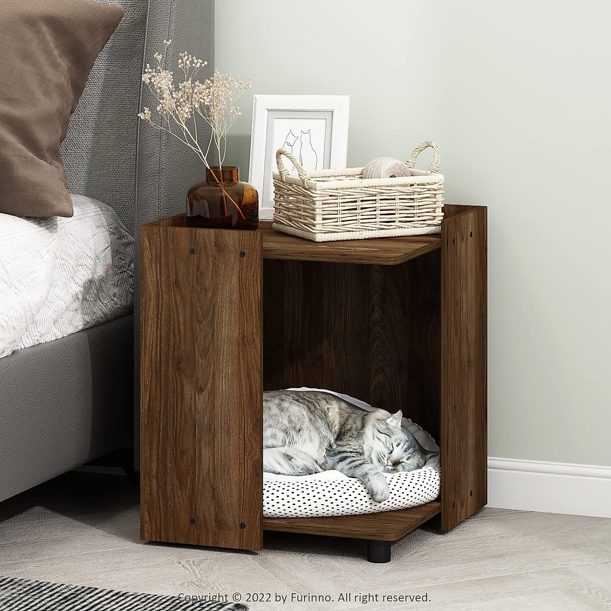 Furinno Peli Multipurpose End Table with Storage, Columbia Walnut