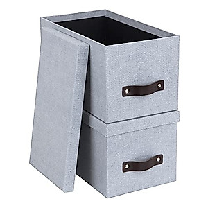 Bigso Silvia Organizational Storage Box | Photo Storage Box with Leather Handle for Shelves and Stacks Easily | Durable and Decorative Storage Boxes with Lids (Ash / 2 Pack)
