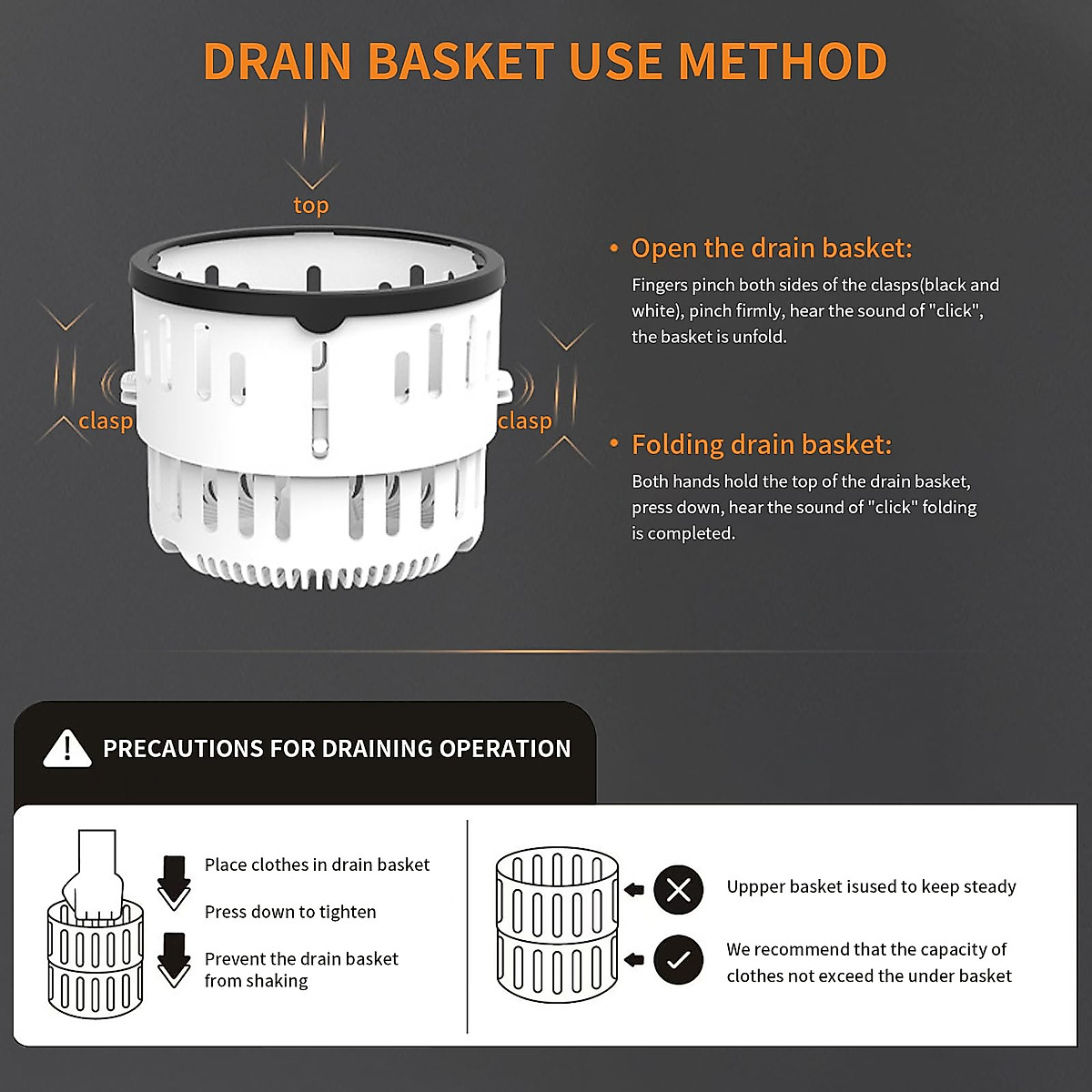 Portable Washing Machine, 9L Fast Dehydration Portable Mini Washer with Drain Basket, 2-Speed Waterproof TPE Mini Washing Machine for Underwear, Sock, Suitable for Travel, Camping,Apartments(White)