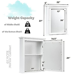 GLACER Bathroom Mirror Cabinet, Wall Mounted Storage Cabinet with Mirror Door and Adjustable Shelf, Mirrored Medicine Cabinet for Bathroom, Living Room, Cloakroom, 22 x 6 x 27.5 inches (White)