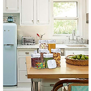 CINEYO Black & White Airtight Food Storage Containers - 7 Piece White Set & 7 Pieces Black Set For Cereal, Flour with Easy Lock Lids Include Labels and Marker