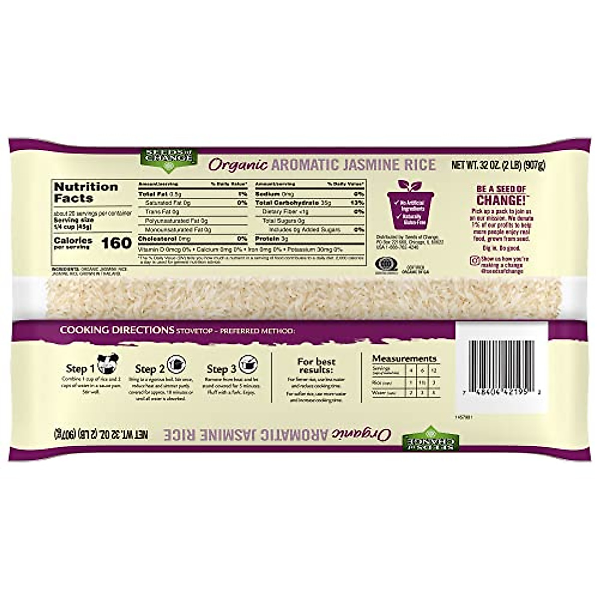 SEEDS OF CHANGE Certified Organic Jasmine Rice, Organic Food, 2 lb. bag
