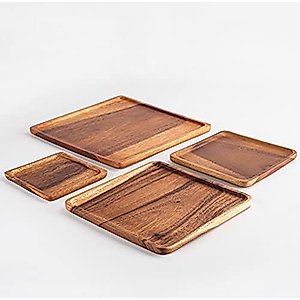 SiamMandalay Luxury Square Acacia Wood Nesting Plates/Trays/Charger (Set of 4): Wooden Serving Dishes for Platters & Desserts Kitchen Serveware or Dinner Party Gift