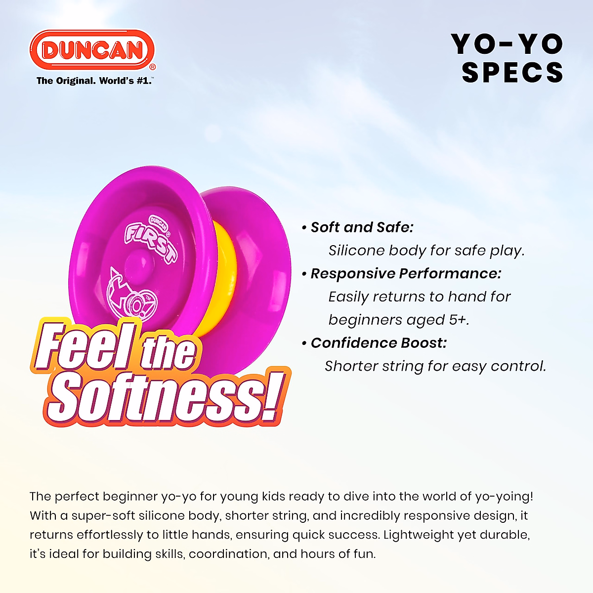 Duncan Toys First Yo! - Best Beginner Yo-Yo for Kids, Responsive Yo Yo, YoYo Toy - Purple/Yellow