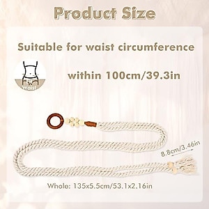TIESOME Women's Tassel Braided Waist Belt, Skinny Woven Belt for Dress Waist Belt Rope Chain with Woven Wooden Beads for Women Girls Godness (White)
