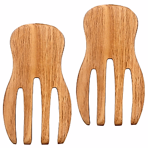 2 Pcs Acacia Wood Salad Server Wooden Salad Hands for Tossing Serving Pasta Salad Tongs Salad Tong Set Mixing Salad Servers