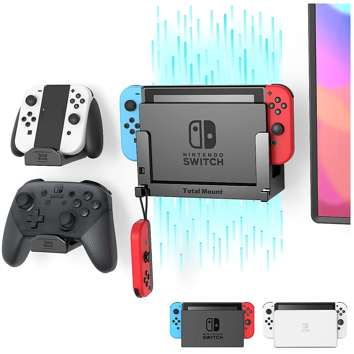 TotalMount for Nintendo Switch – Mounts Nintendo Switch on Wall Near TV – Compatible with All Models (Premium Black and Gray Kit)