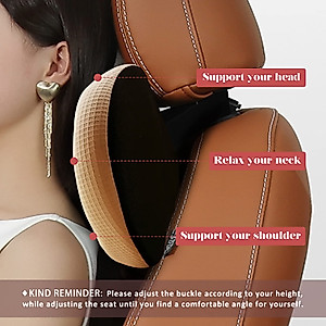 Super Comfy Car Headrest Pillow, Car Pillow for Neck Pain Relief with Adjustable Strap, 100% Memory Foam & Breathable Removable Cover, Ergonomic Design - Softness Travel Car Neck Pillow(Beige, 1PC)