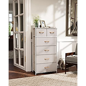 VredHom Tall Dresser Organizer, 6 Drawers Dresser Fabric Storage Closets Storage Units Organizer Tower Steel Frame Wooden Top for Bedroom, Hallway,Nursery, Entryway(Beige)