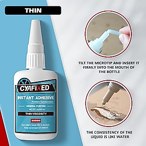 CYAFIXED Strong Cyanoacrylate (CA) Super Glue, Penetration Fast Thin Viscosity Instant Adhesive, 2 oz. (56.8 Grams) - CA Glue for Plastic, Wood, Metal, Hobby Models and Stabilizing Cracks