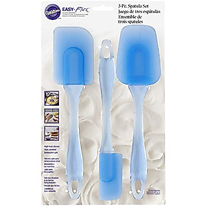 Wilton Easy Flex Silicone Spatula Set, Your Go-To Tools for Mixing, Folding, Scraping, Cooking and Serving., Blue, 3-Piece