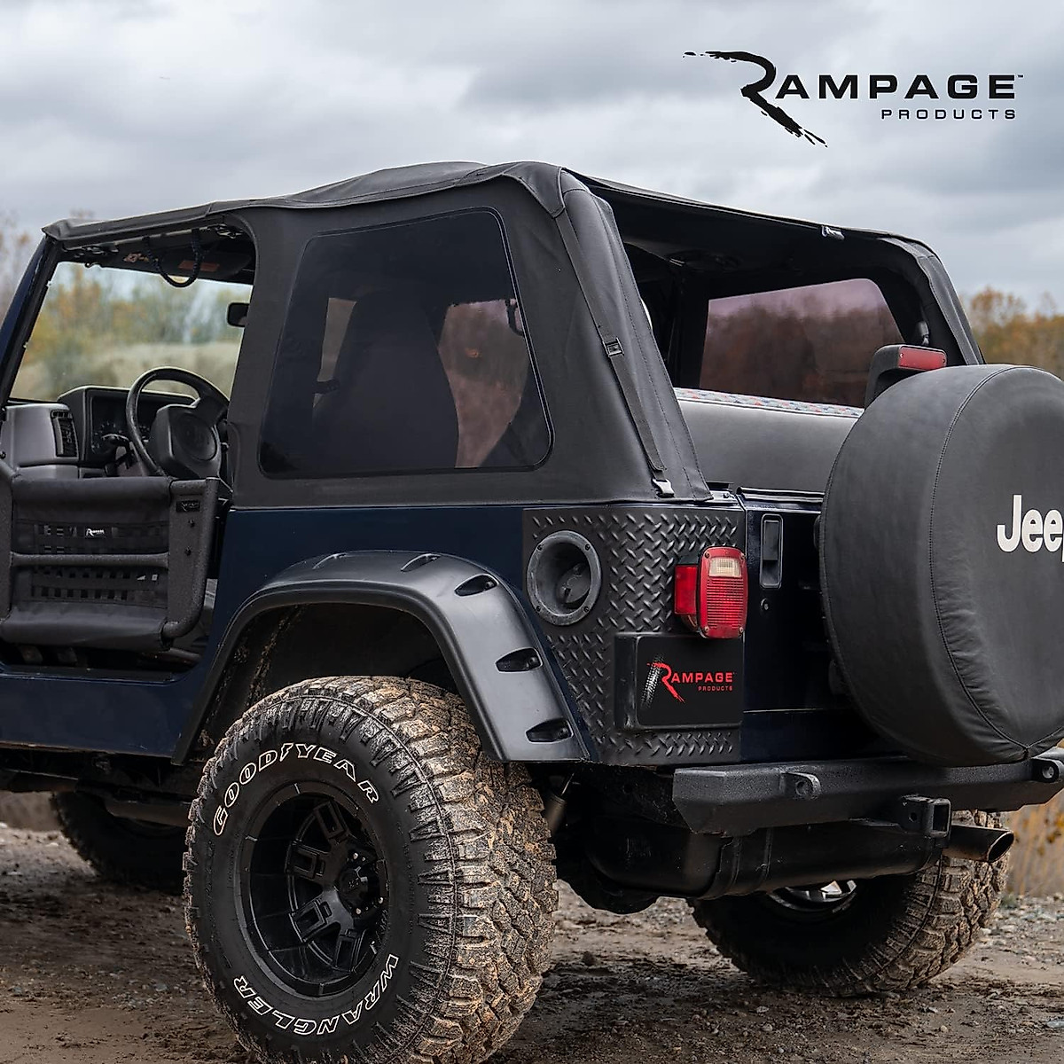 Rampage Frameless Trail Top | Vinyl, Spice Denim Color with Tinted Windows | 109517 | Fits 1997 - 2006 Jeep Wrangler TJ