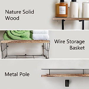 HXC-BLG Bathroom Shelves Over Toilet for Wall，Floating Shelves Over Toilet Paper Holder，Wall Mounted Rustic Wood Storage Basket Shelves for Bedroom，Living Room & Kitchen