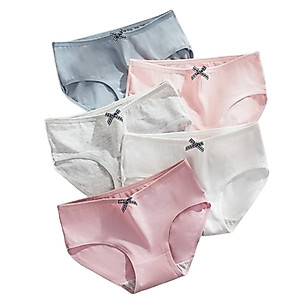 Women Seamless Panties Underwear Mid Waist Briefs Lingerie Soft Cotton Lingerie Set Of 5 Large Colors (White, Light Pink, Dark Pink, Grey, Sky Blue)