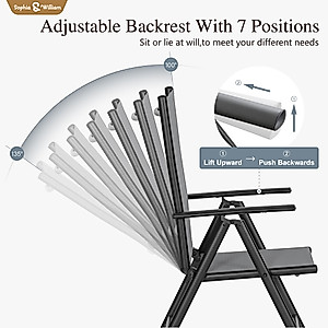 Sophia & William 7 Pieces Foldable Patio Dining Set with 13ft Navy Blue Umbrella, Folding Outdoor Dining Set for 6, Rectangular Metal Patio Table and Sling Chairs Set, Grey