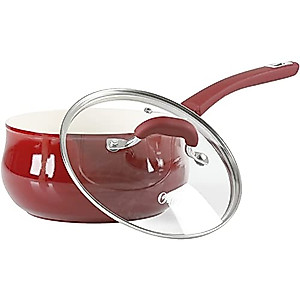 Oster Corbett Forged Aluminum Cookware Set with Ceramic Non-Stick-Induction Base-Soft Touch Bakelite Handle and Tempered Glass Lids, 8-Piece, Gradient Red