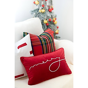 Hofdeco Premium Christmas Indoor Outdoor Lumbar Pillow Cover Only, 12"x20" Water Repellent for Holiday, Backyard, Couch, Scottish Tartan Plaid C