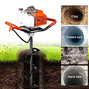 DC House 63CC Heavy Duty Gas Powered Post Hole Digger with 4pcs Earth Auger Drill Bits 4"6"8''12''Bits & Extensions Rods,Multiple Package